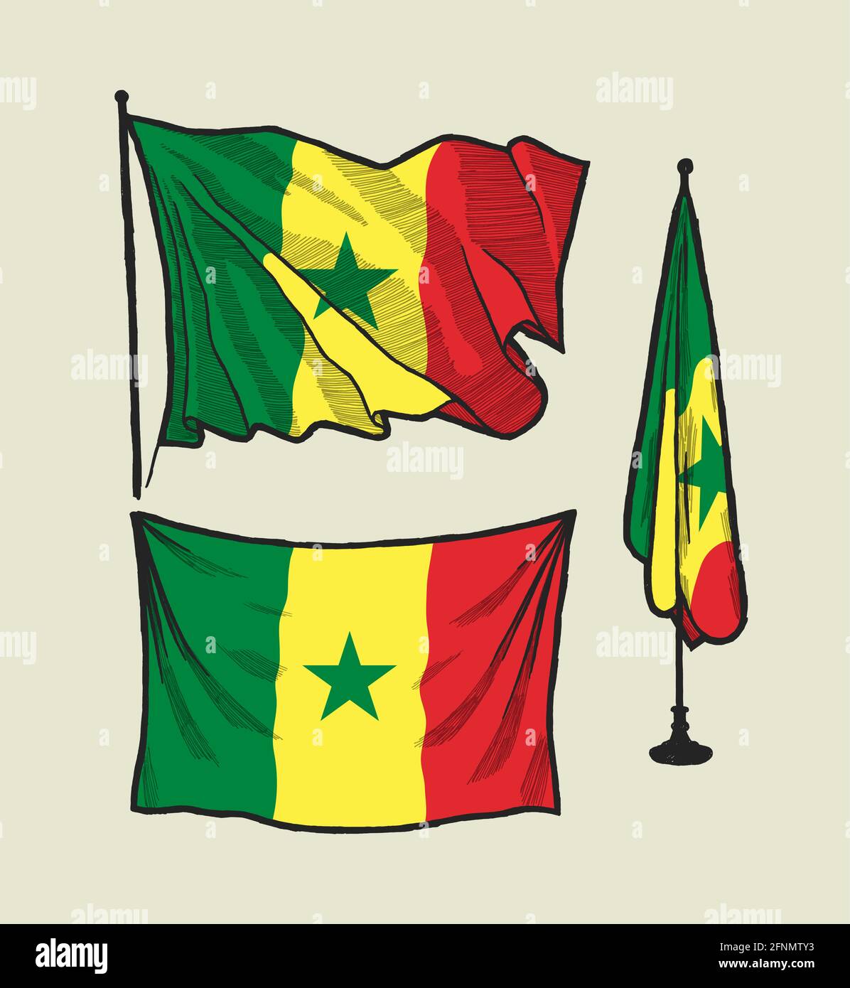 Senegal flag on the wind drawing, Flag of Senegal on the wall Stock Vector Image & Art - Alamy