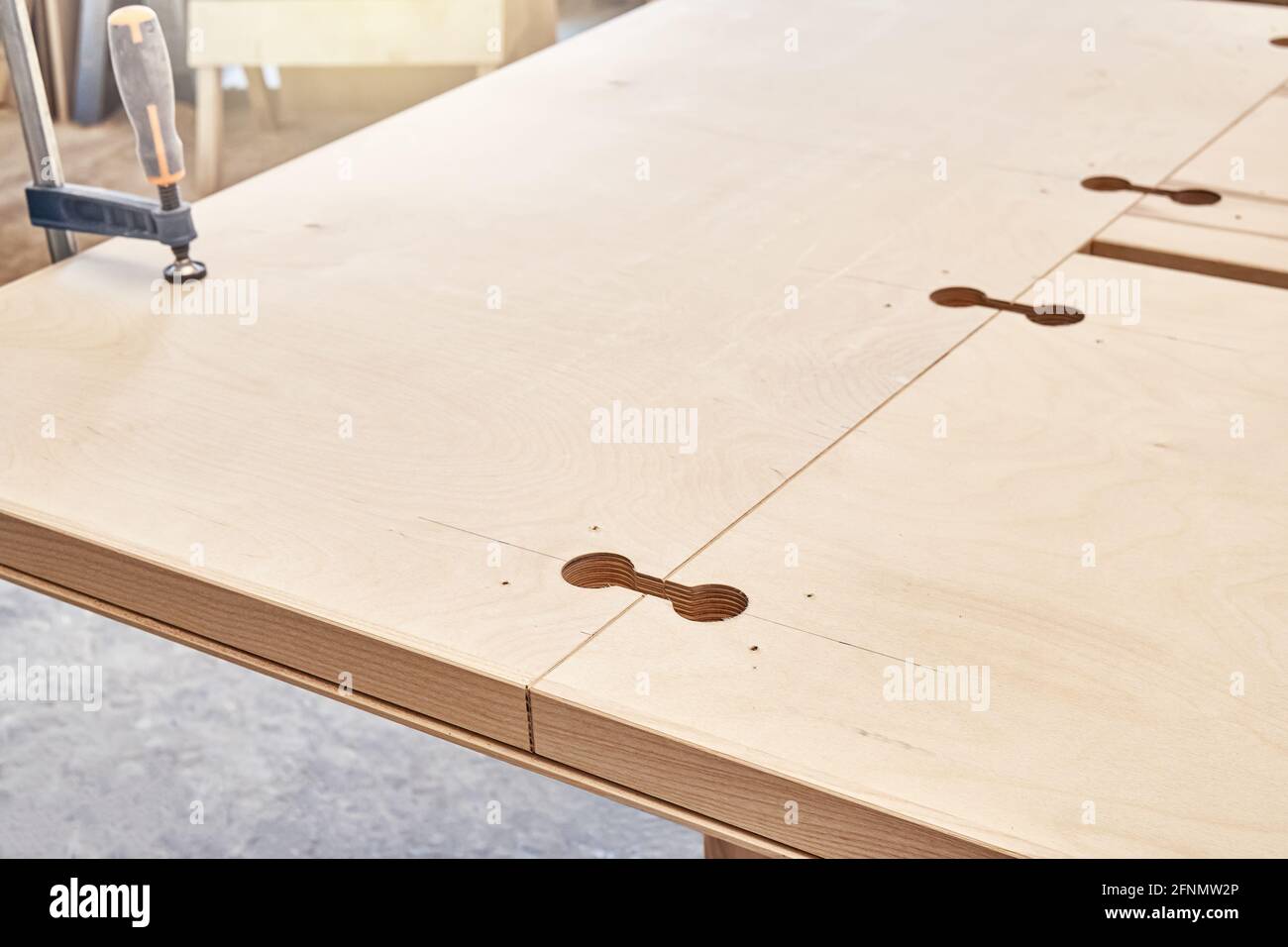 Part of new large wooden dining table with insert holes for worktop ...