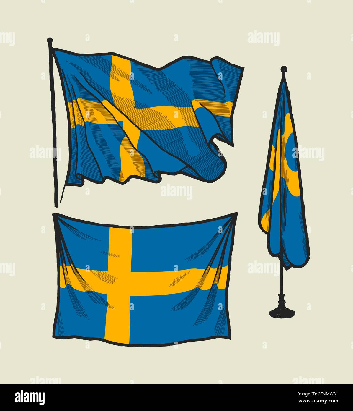 Flag of Sweden on the wind and on the wall - vector drawing ...
