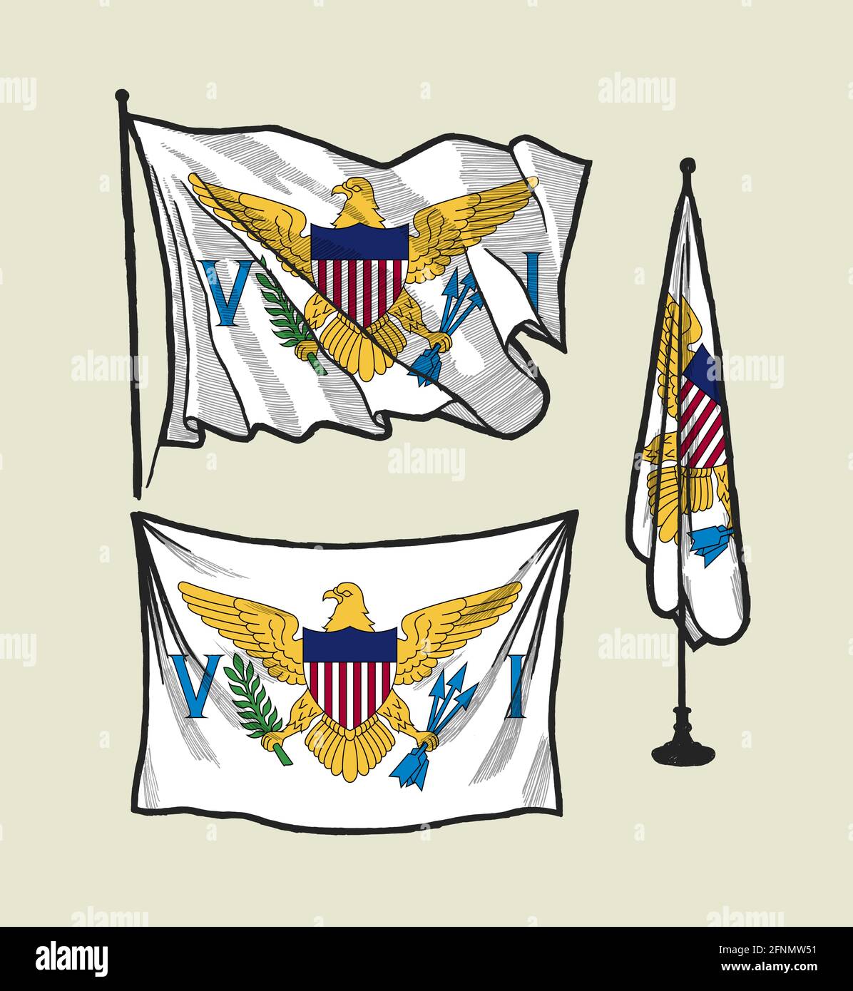 Flag of Virgin Islands on the wind and on the wall vector drawing ...