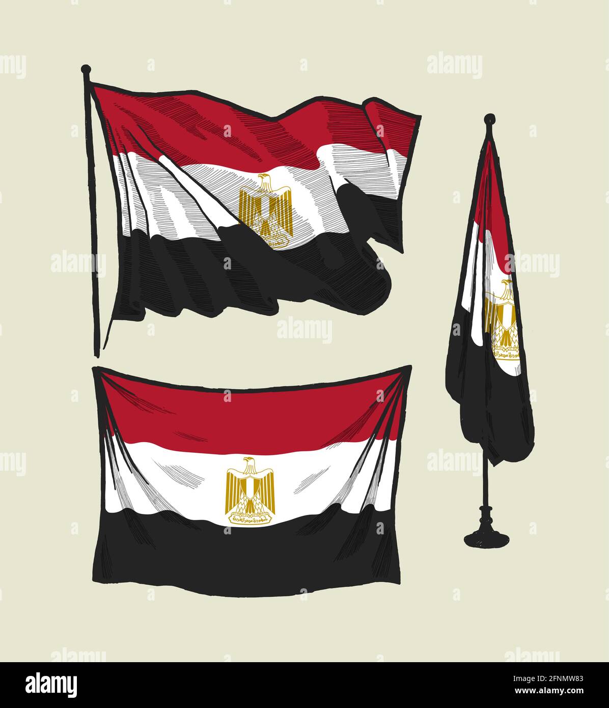Flag of egypt in the wind drawing illustration - Egypt flag on the wall ...