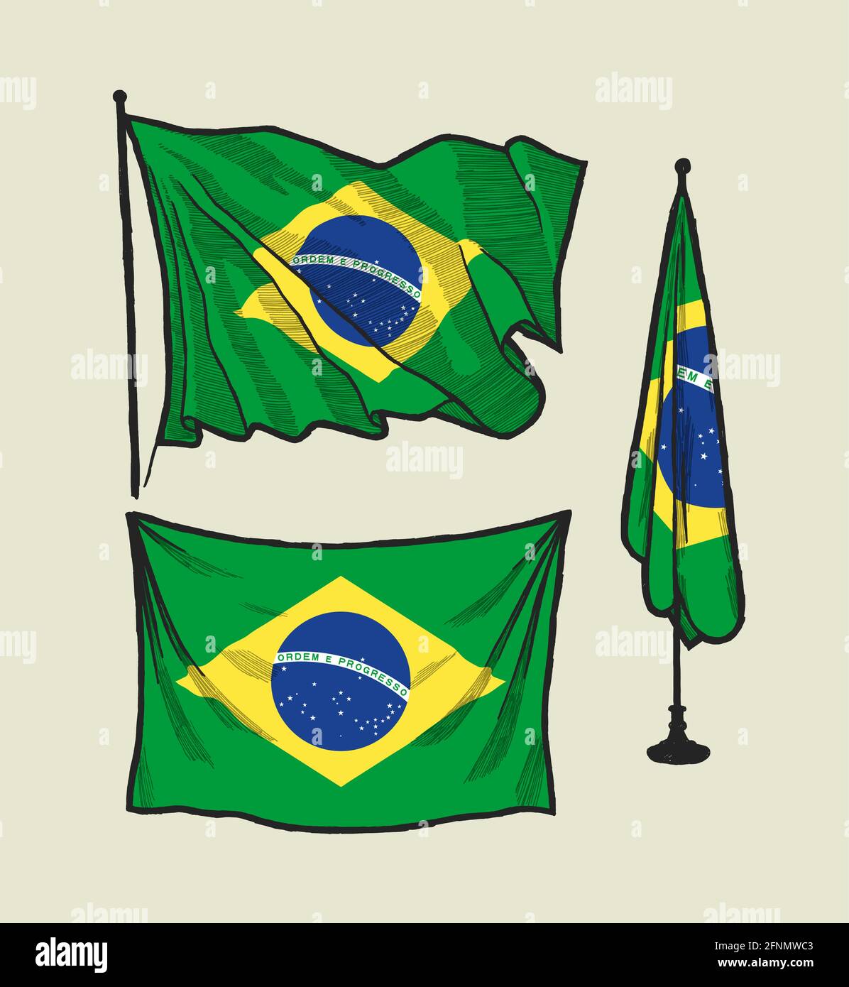 Brazilian flag on flagpole Stock Vector Images - Alamy