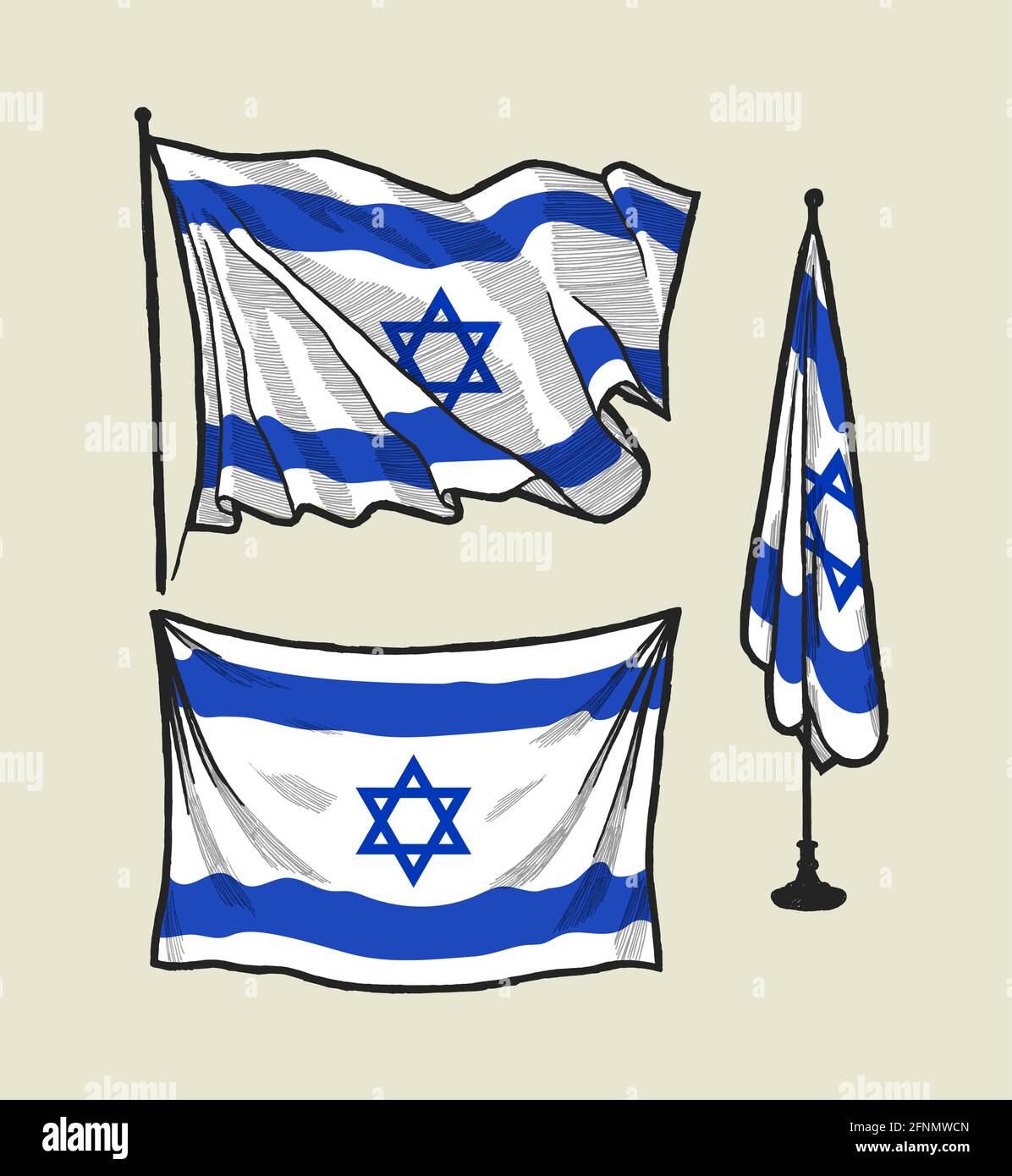 Flag of Israel on the wind and on the wall vector drawing illustration ...