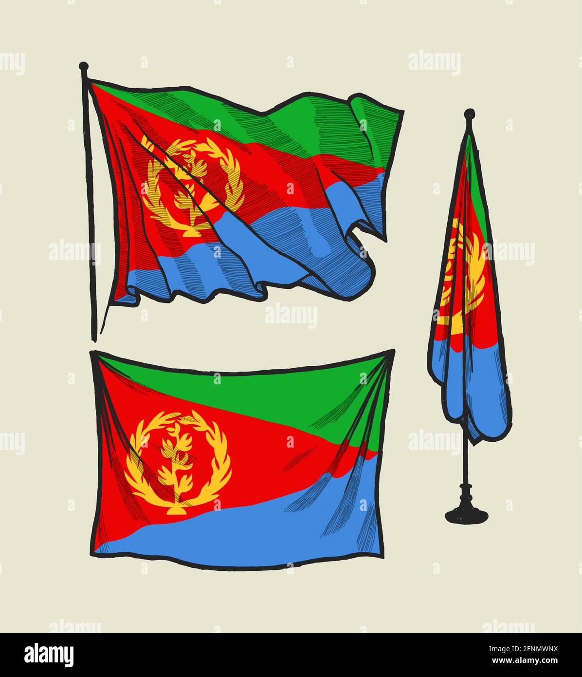 Flag of Eritrea on the wind and on the wall - vector drawing ...