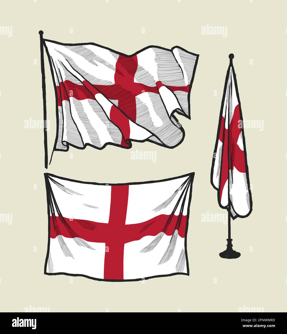Flag of England on the wind and on the wall - hand drawn vector ...