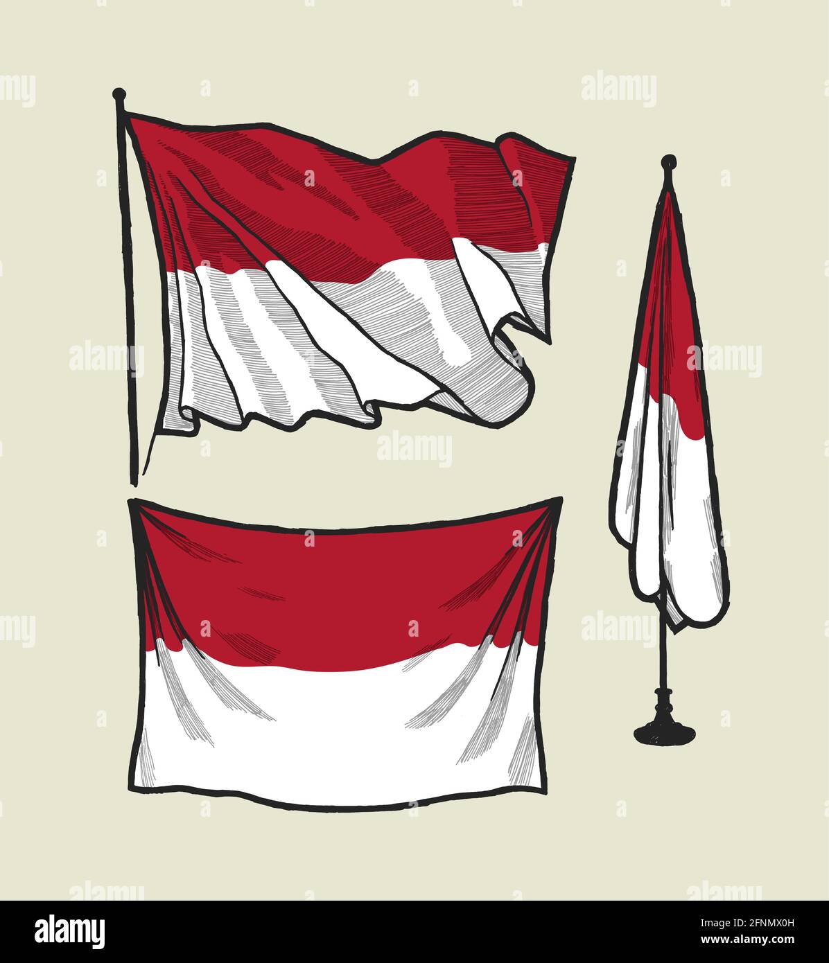 flag of Indonesia illustration set - Indonesian flag on the wind Stock ...