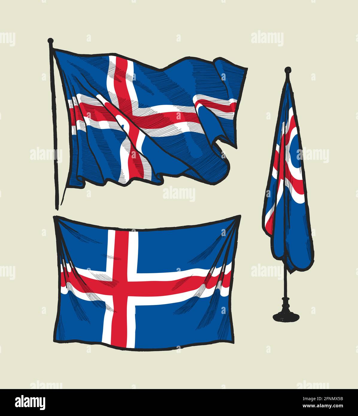 Flag of Iceland on the wind and on the wall - vector drawing ...