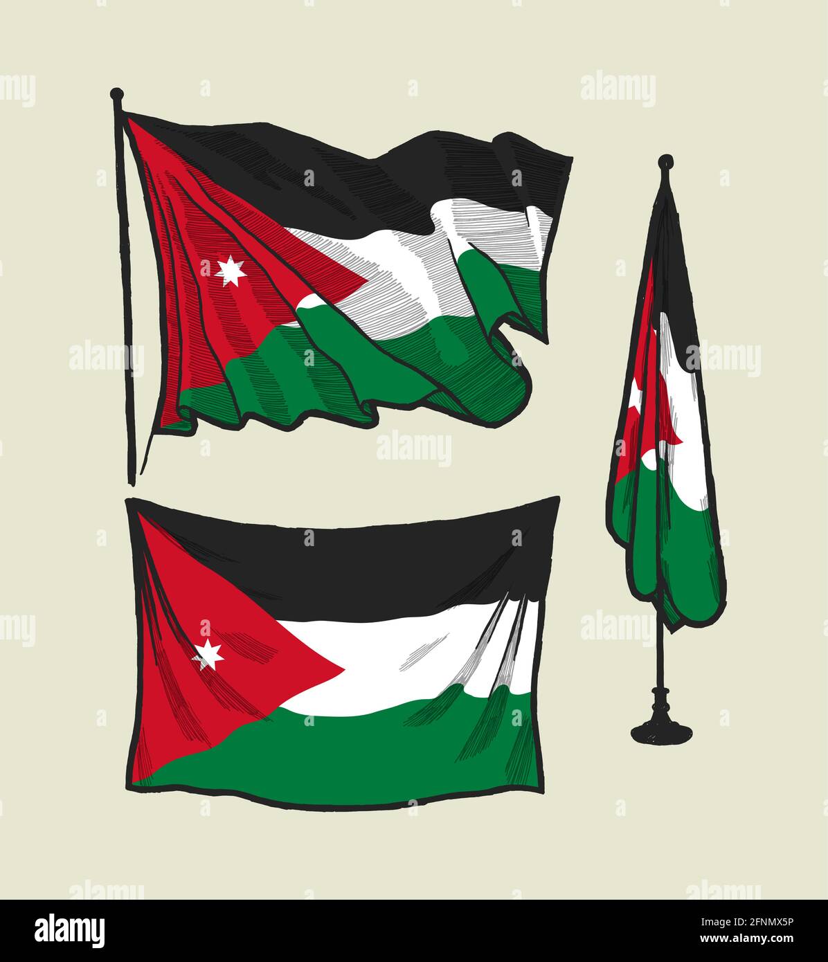 Flag of Jordan on the wind and on the wall - vector drawing ...