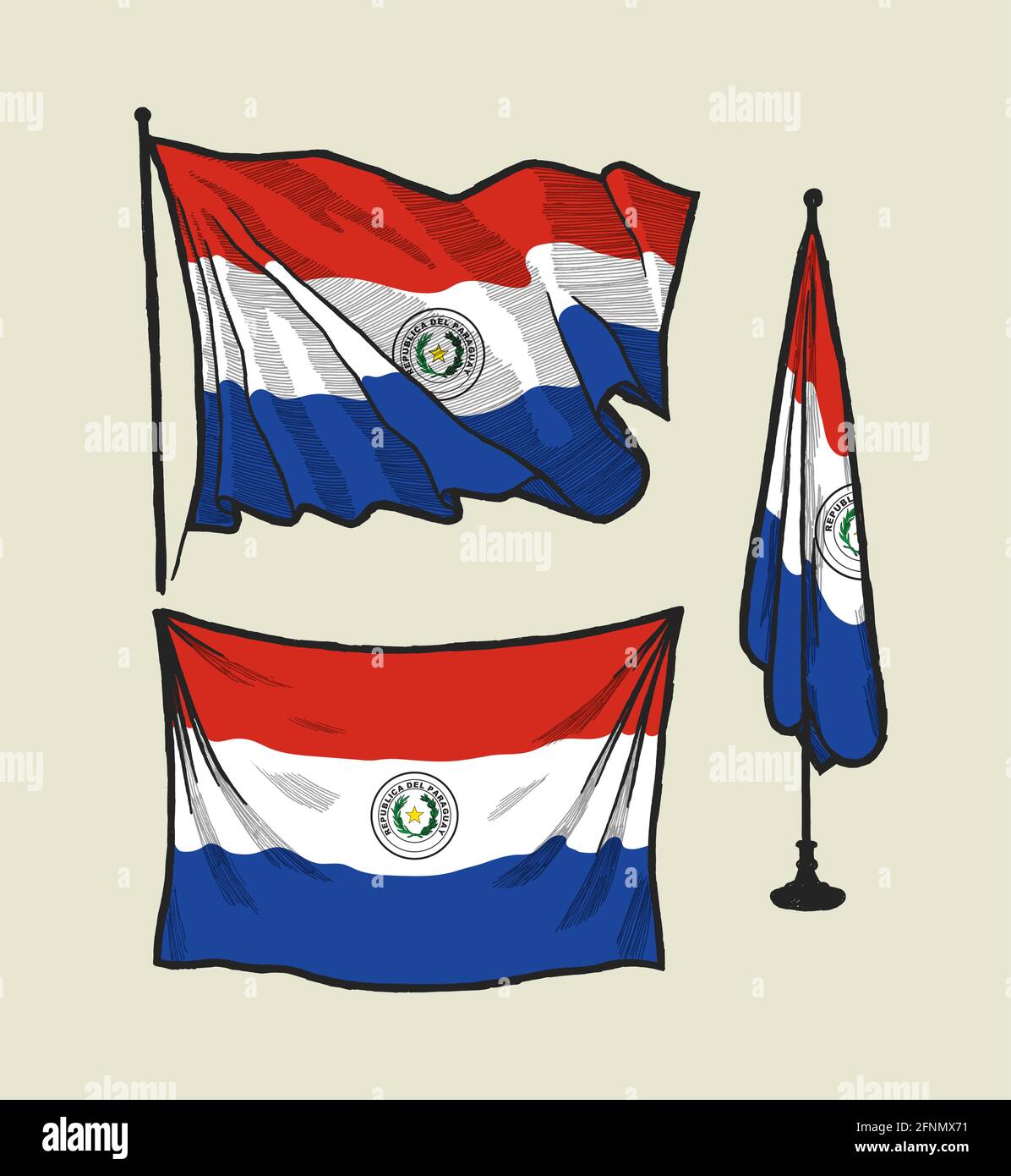 Flag of Paraguay on the wind and on the wall - vector drawing ...