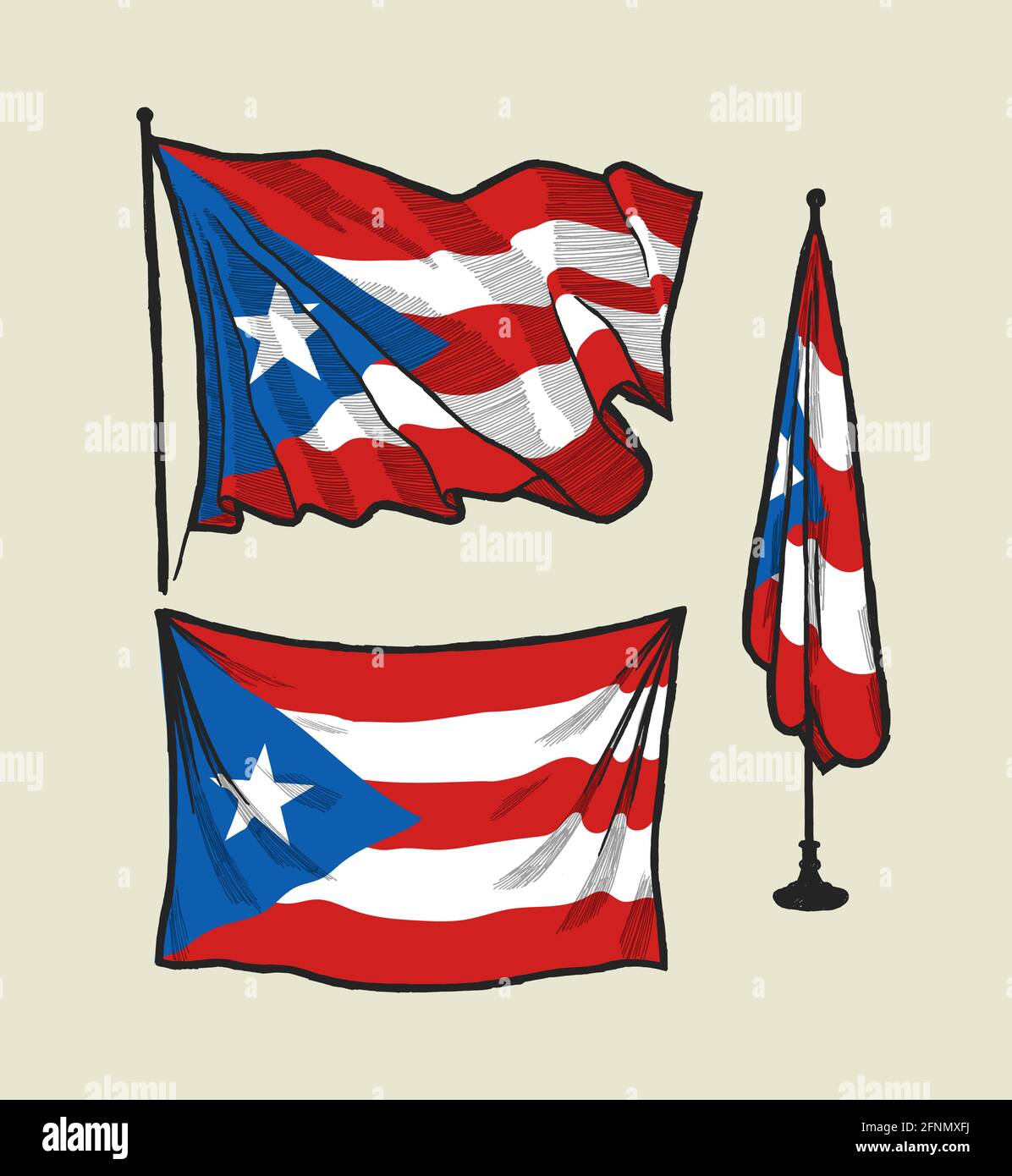 Puerto Rican Flag Waving Drawing