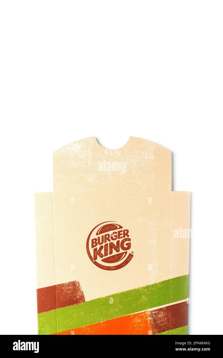 Russia, Moscow - May 17, 2021: Paper packaging with Burger King logo on ...