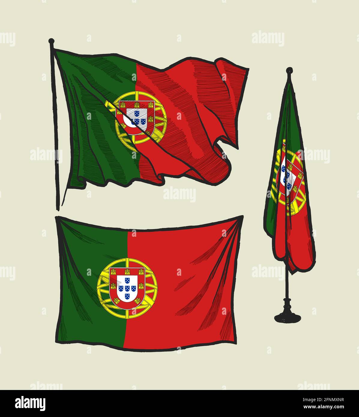 Flag of Portugal on the wind and on the wall - vector drawing ...