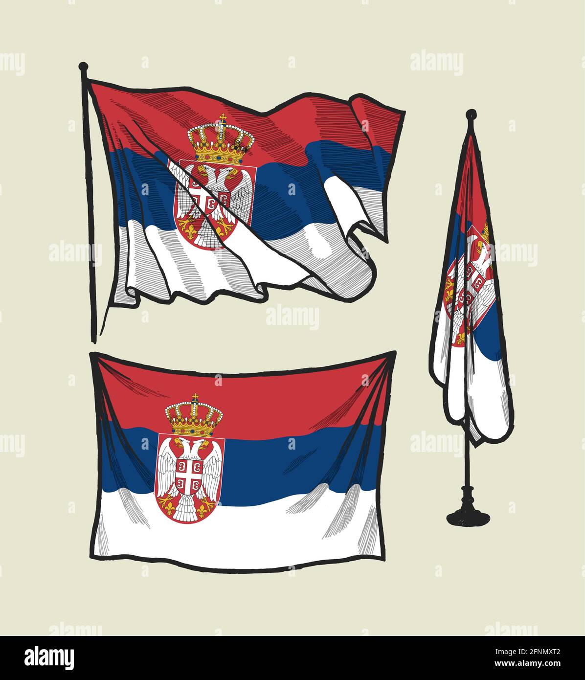 Flag of Serbia on the wind and on the wall drawing vector illustration ...