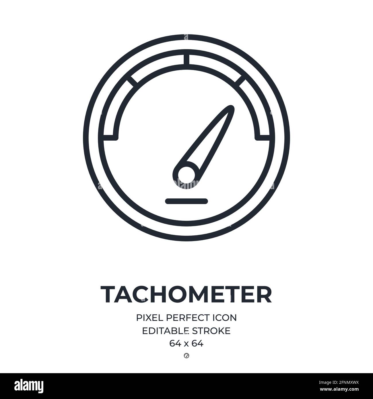 Tachometer editable stroke outline icon isolated on white background ...