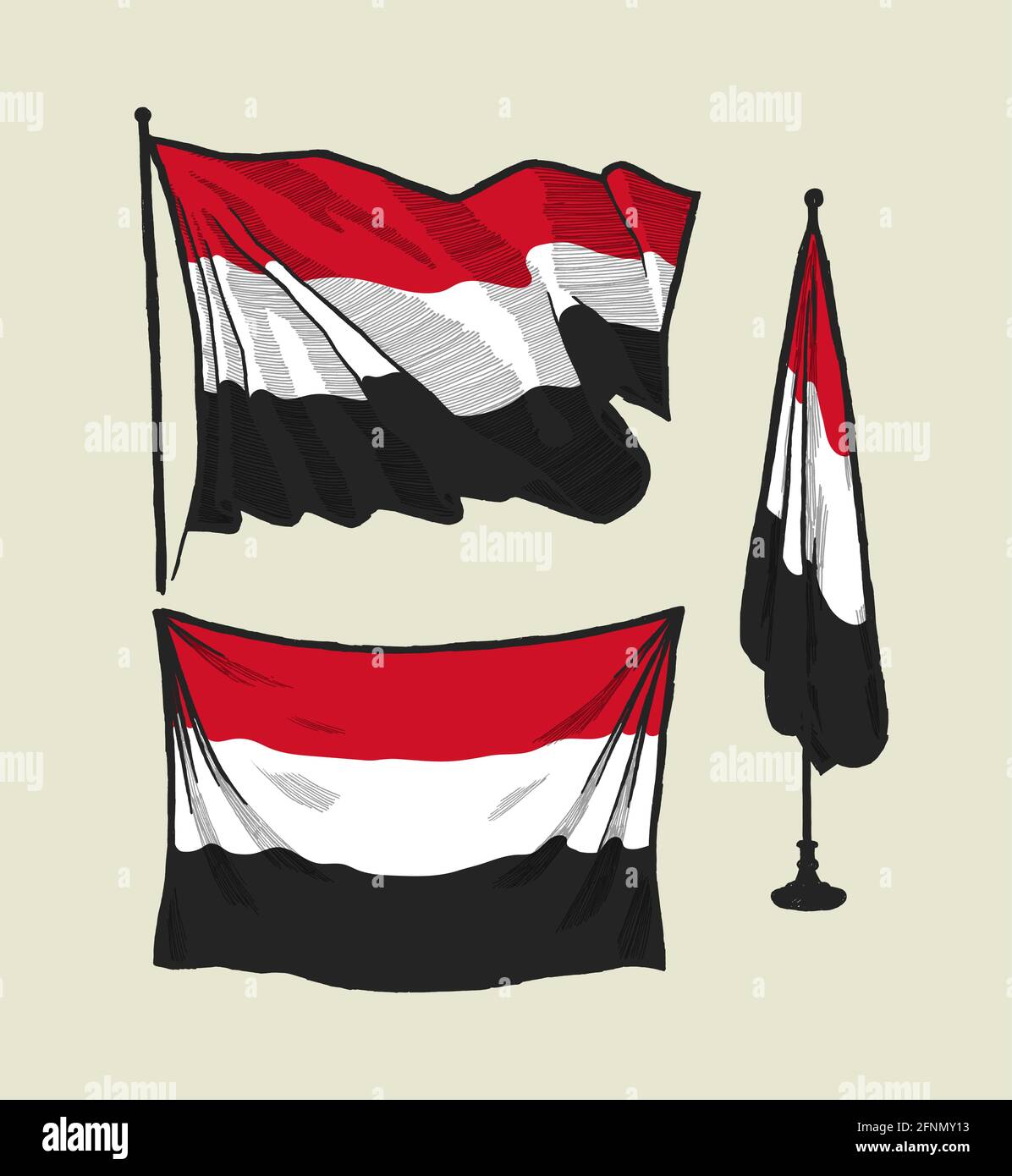 Flag of Yemen on the wind and on the wall - vector drawing illustration ...