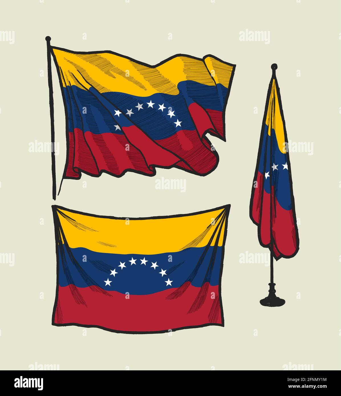 Venezuela flag illustration set - venezuela flag on wind, in the office ...