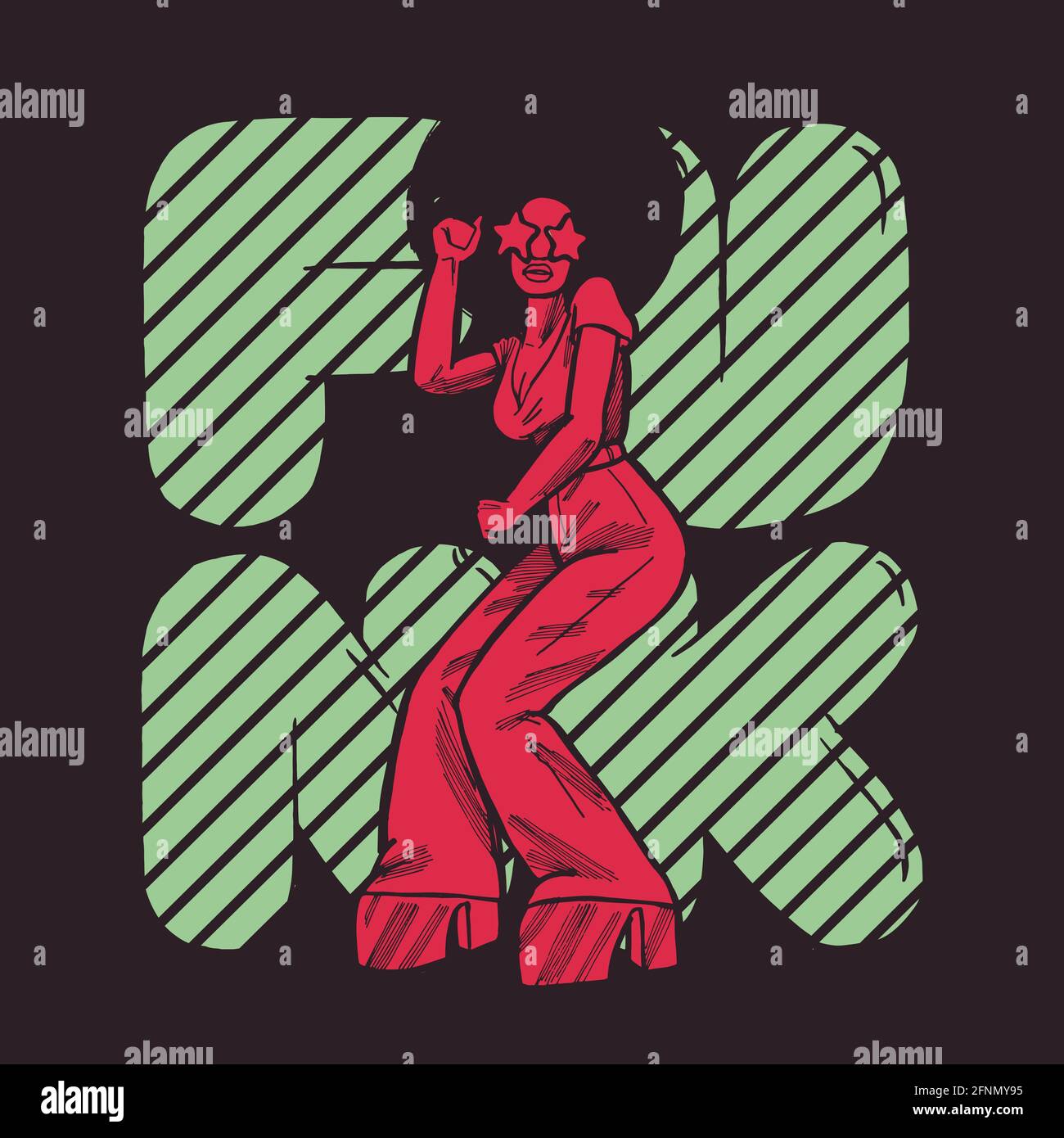 funk girl dancing poster in vintage red and green colors Stock Vector ...