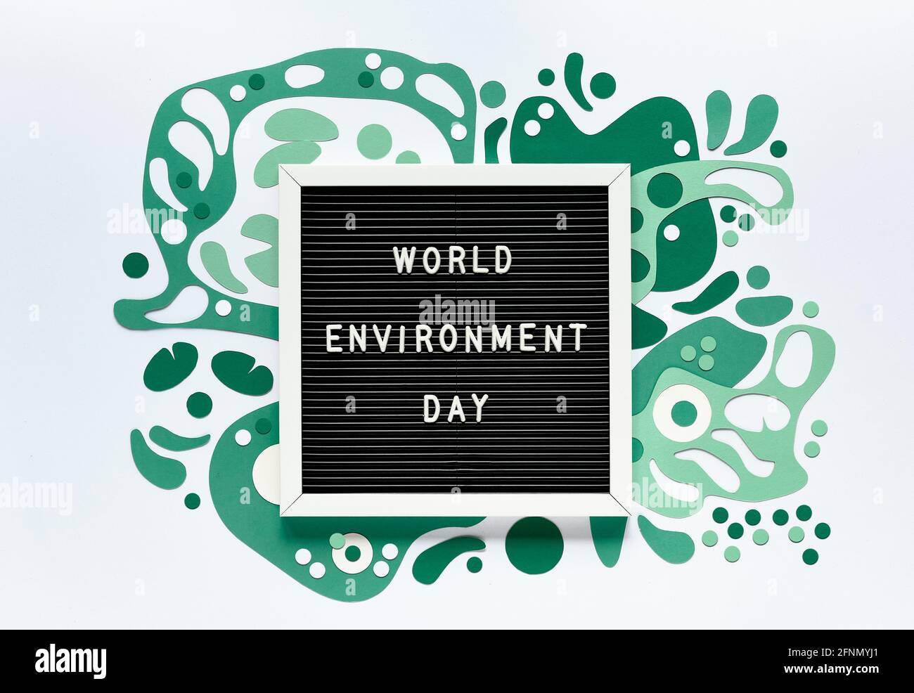 World Environment day. Abstract fluid shapes, paper art in green, beige ...