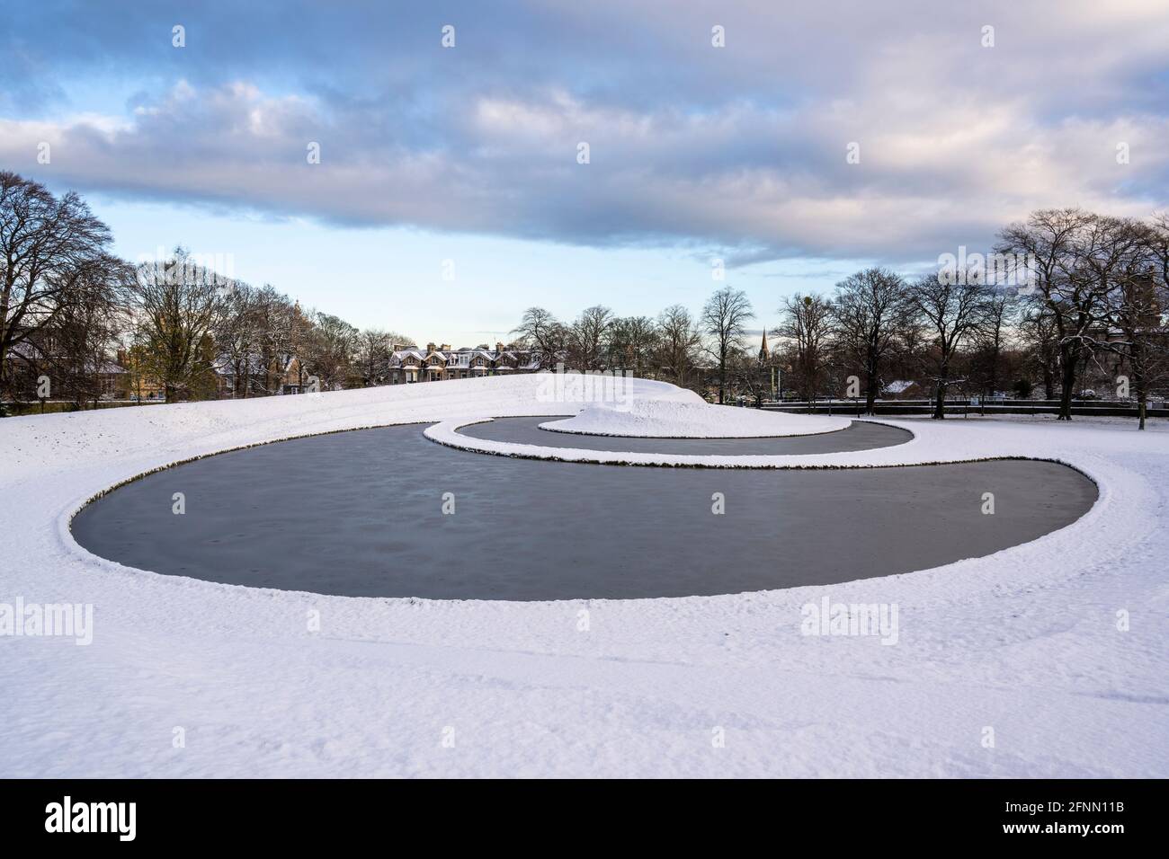Charles Jencks’ Landform (2002) in snow, a sculptured landscape at the ...