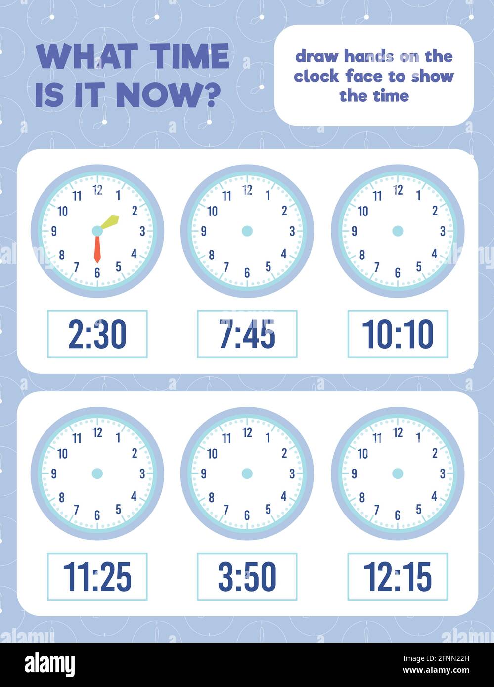 What time is it? Draw hands on the clock face. Time worksheet practice ...