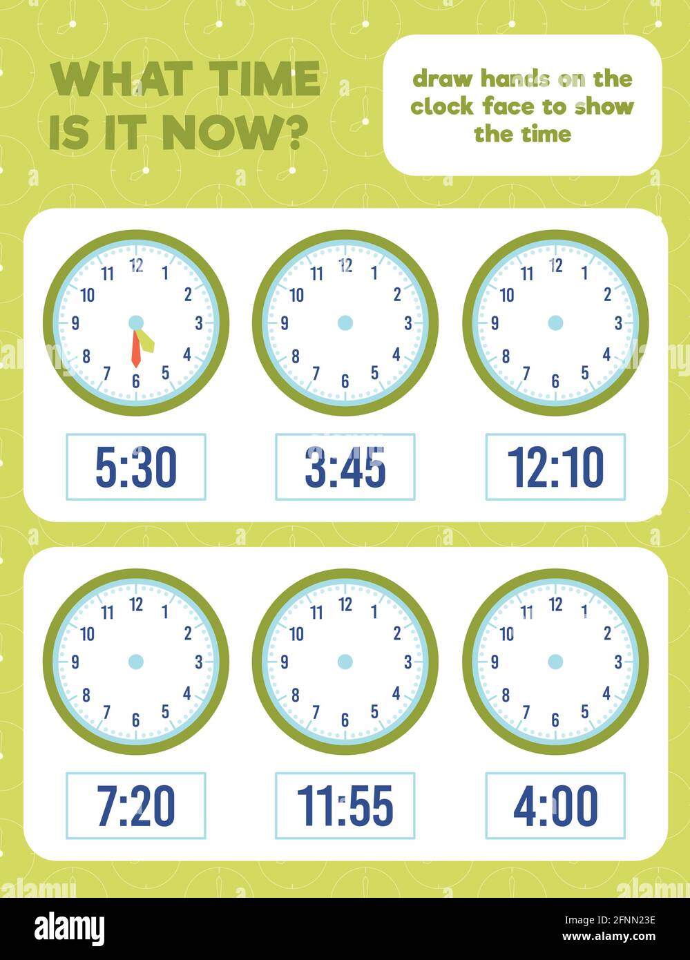 What time is it? Draw hands on the clock face. Time worksheet practice ...