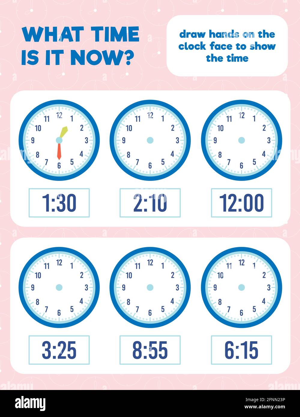What time is it? Draw hands on the clock face. Time worksheet practice ...