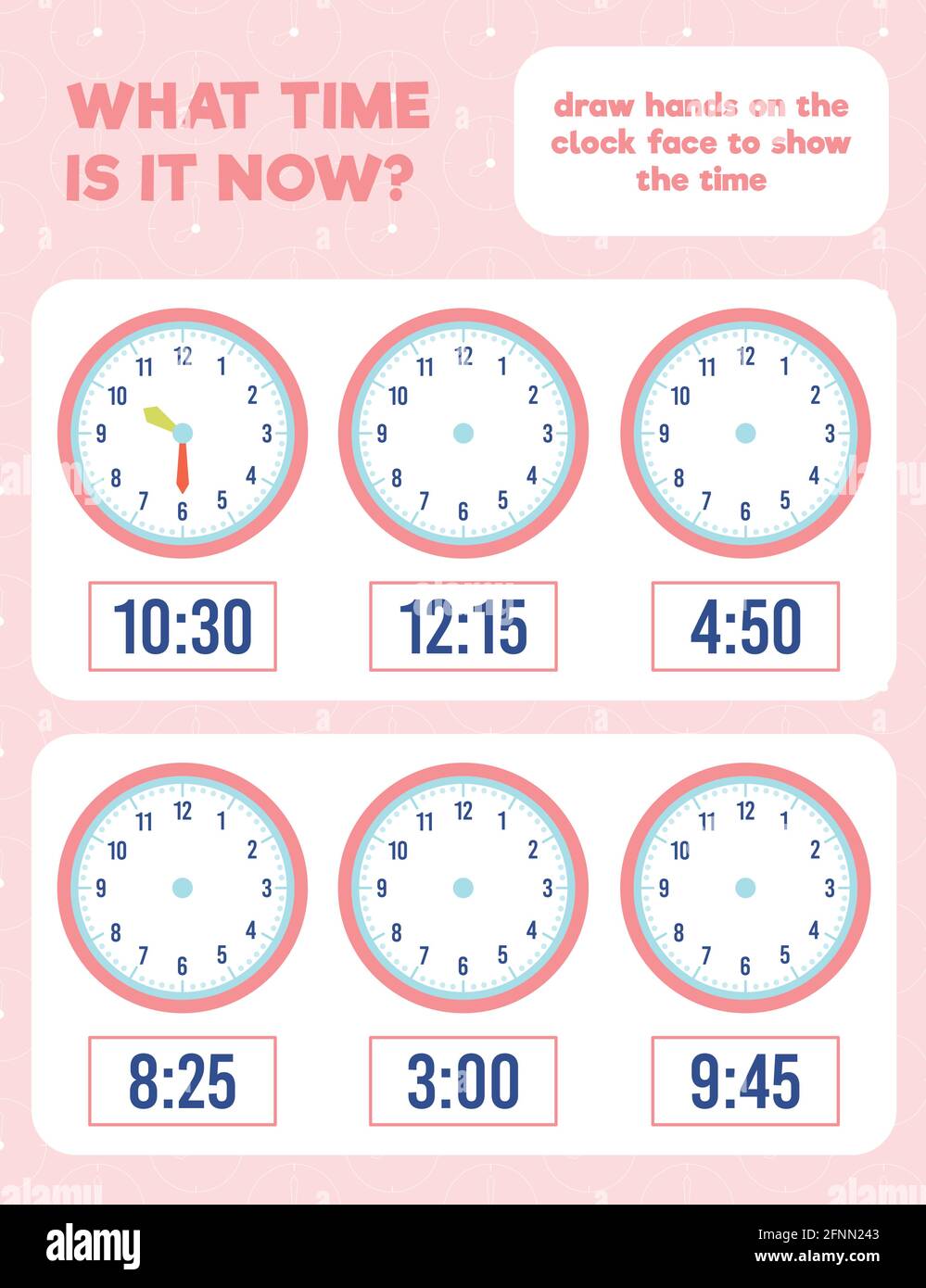 What time is it? Draw hands on the clock face. Time worksheet practice ...