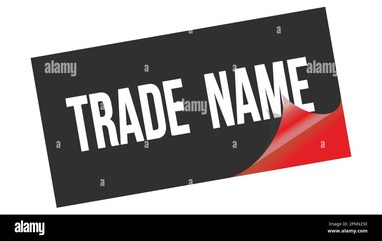 TRADE NAME text written on black red sticker stamp Stock Photo - Alamy