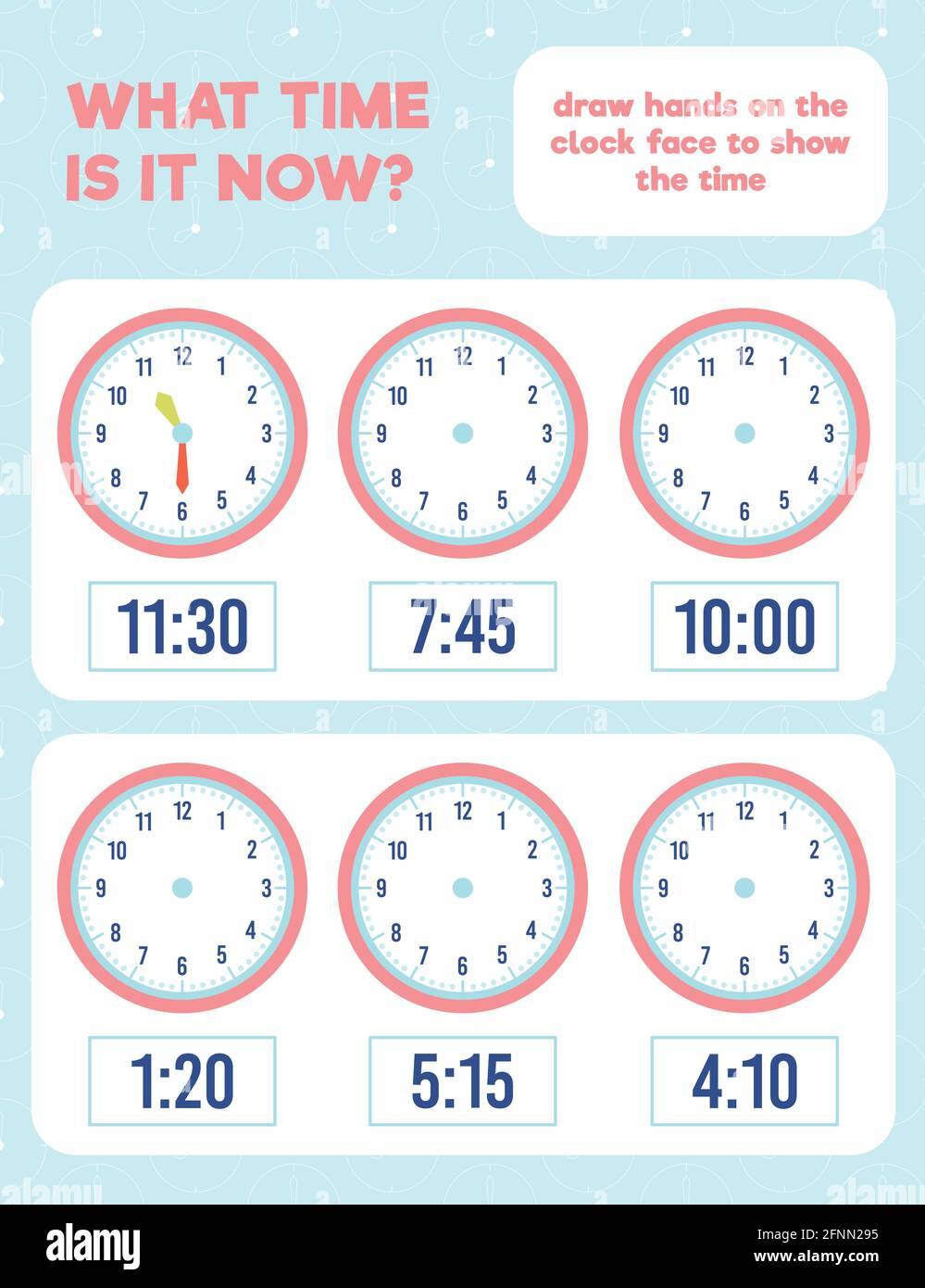What time is it? Draw hands on the clock face. Time worksheet practice ...