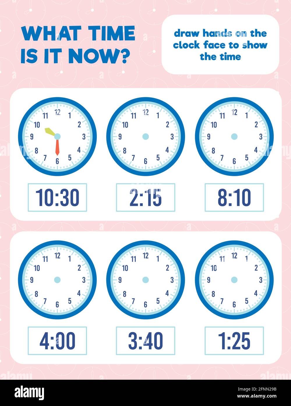What time is it? Draw hands on the clock face. Time worksheet practice ...