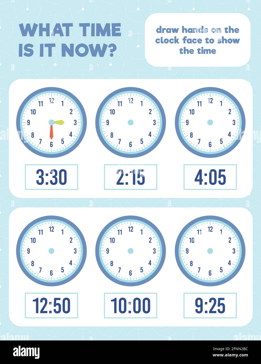 What time is it? Draw hands on the clock face. Time worksheet practice ...