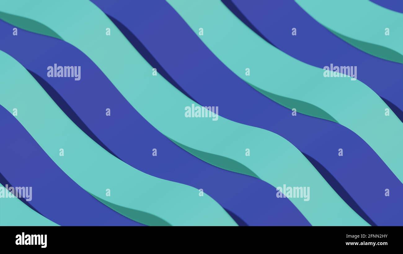 Blue and green stripes in waves. 3D illustration Stock Photo - Alamy