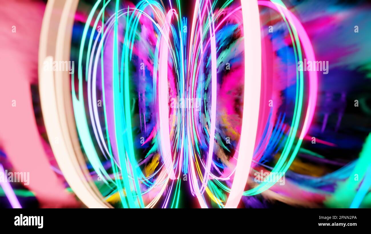 3d render, glowing lines, reflection, abstract background Stock Photo ...