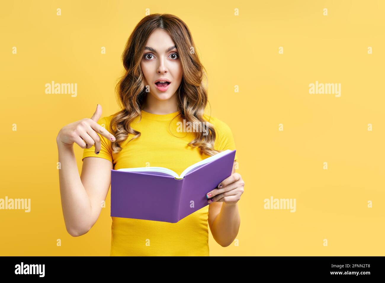 Surprised girl pointing on face hi-res stock photography and images - Alamy