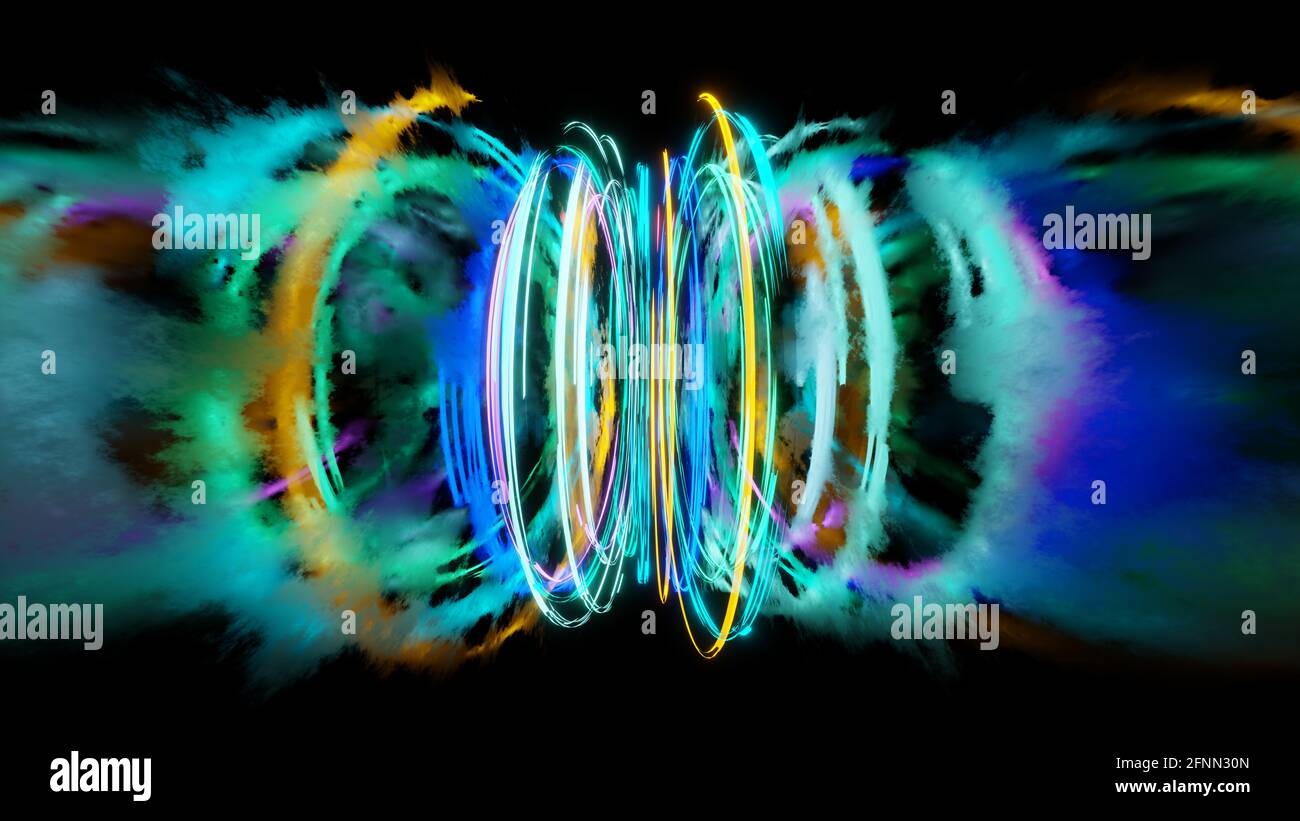 3d render, glowing lines, reflection, abstract background Stock Photo ...