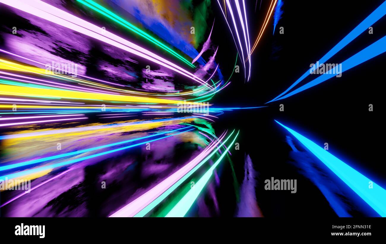 3d render, glowing lines, reflection, abstract background Stock Photo ...