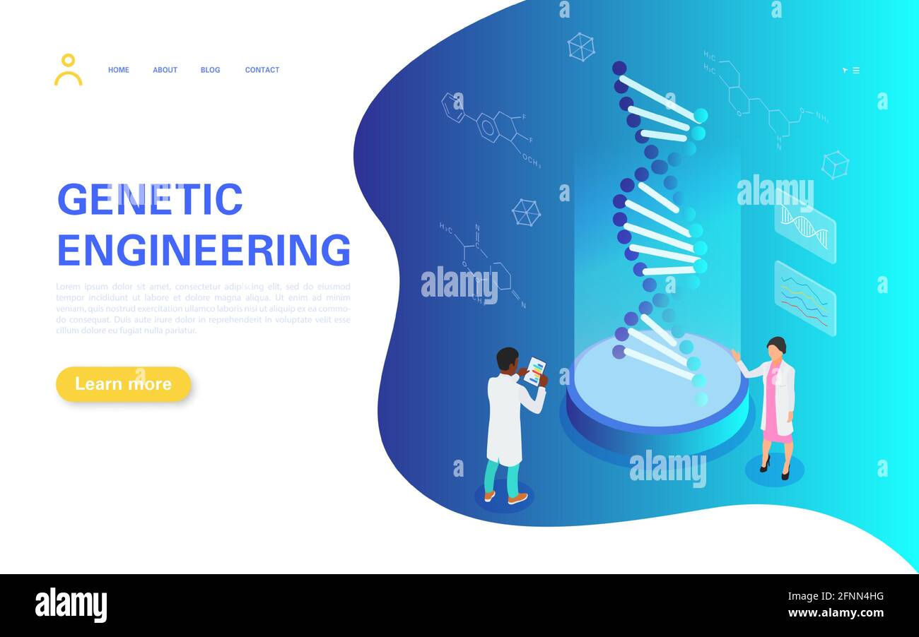 Genetic Engineering Banner Concept. Tiny people study the structure of ...