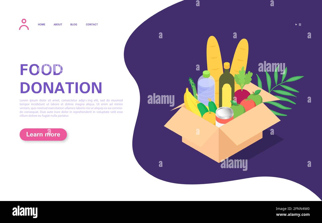 Donation and food distribution concept. Box with food. Volunteer ...