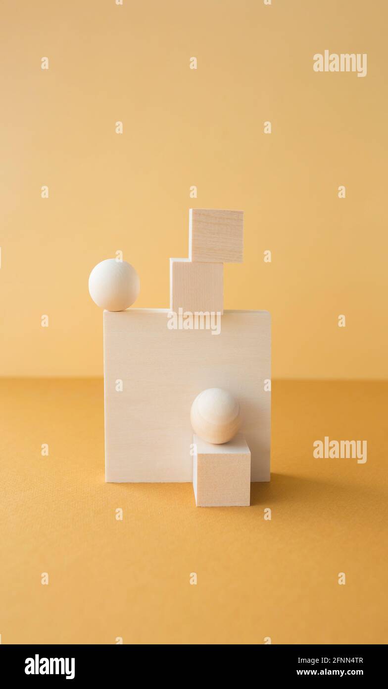 Abstract geometrical composition. Three-dimensional wooden objects. Art ...