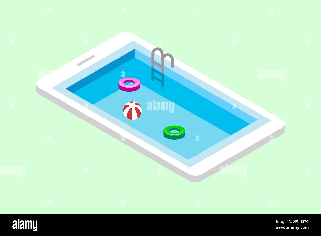 Booking vacation online. Phone with swimming pool inside. Pool party ...