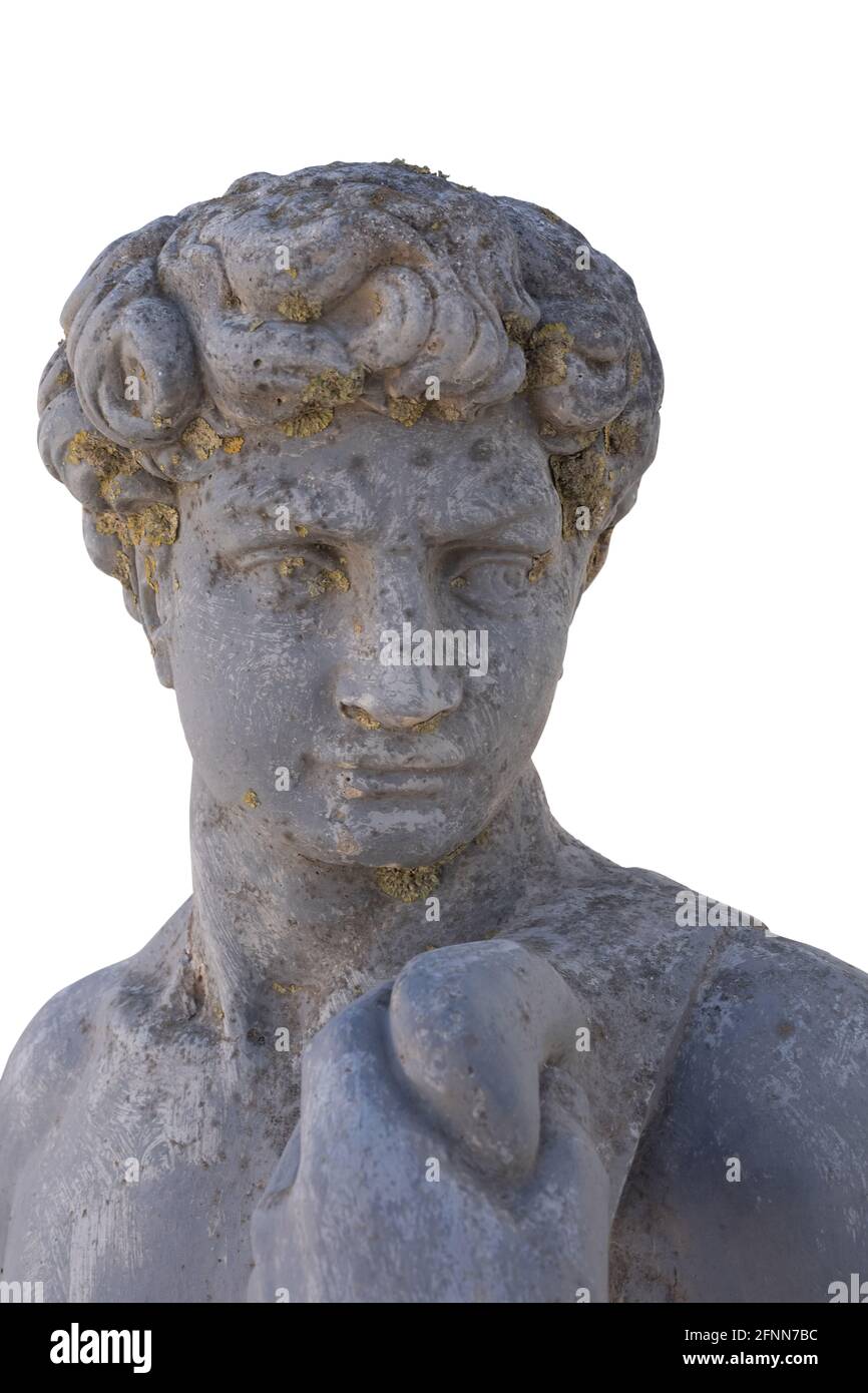 Close up of ancient stone sculpture of man on white background Stock ...
