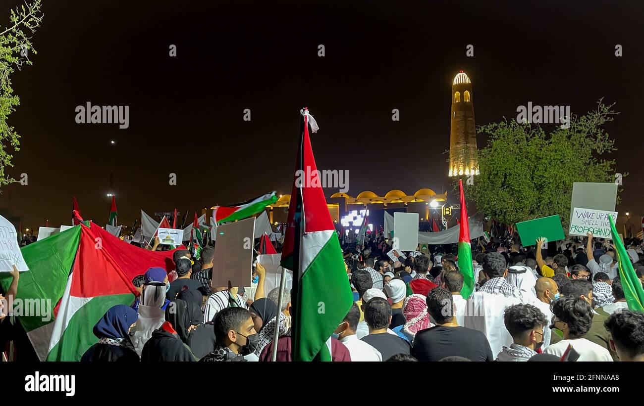 Doha,Qatar- May 16, 2021- Campaign protesters at the Imam Muhammad bin ...