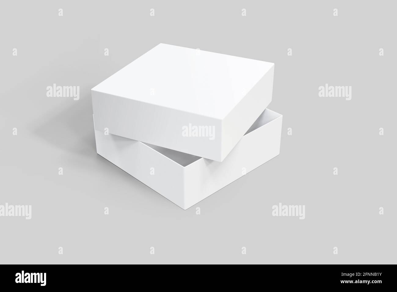 3d rendering of white square box on soft grey background. Slightly ...
