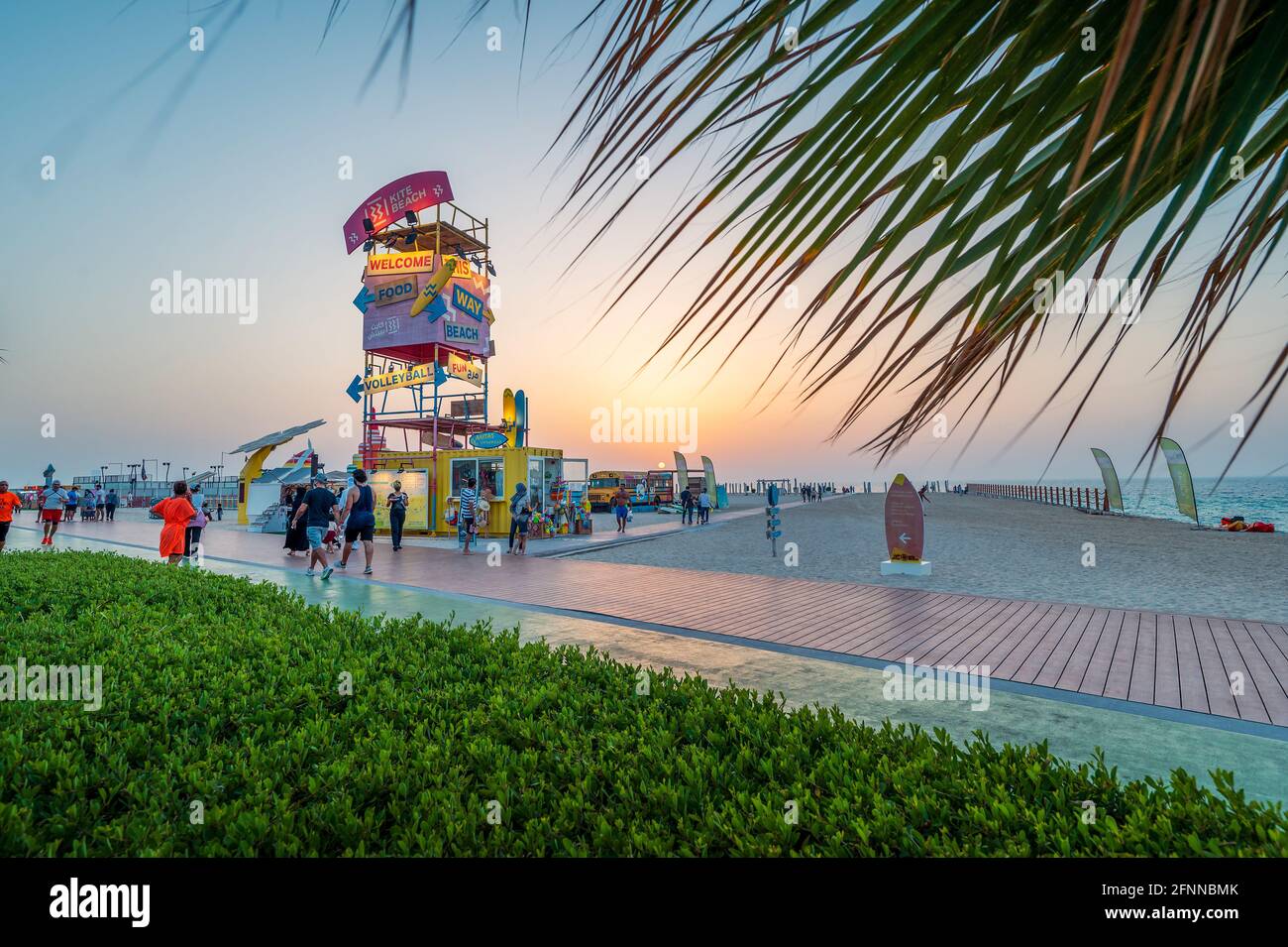 Dubai, United Arab Emirates, March 24, 2021: Kite beach in Dubai with ...
