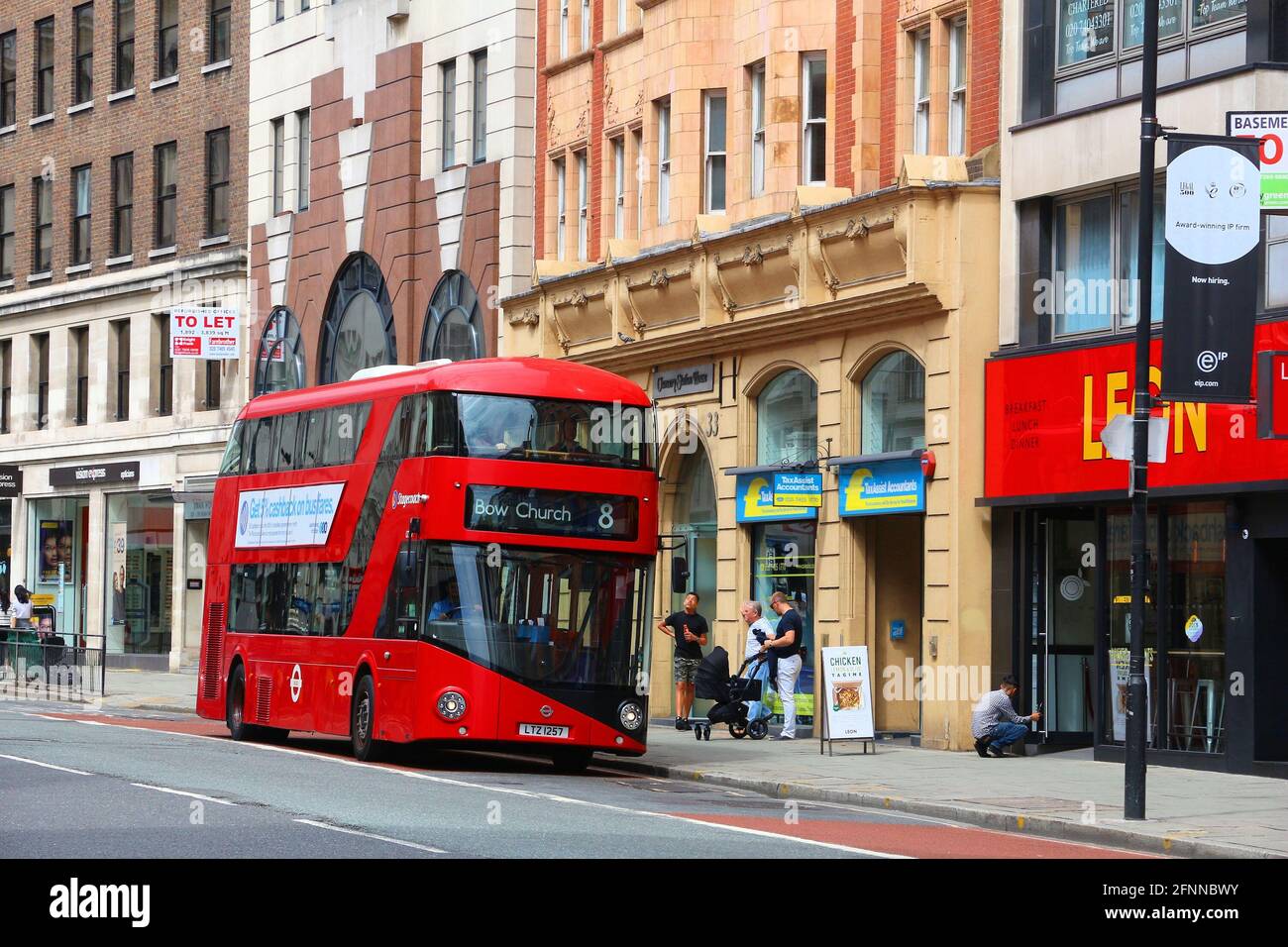 LONDON, UK - JULY 9, 2016: New Routemaster bus in Holborn, London. The ...