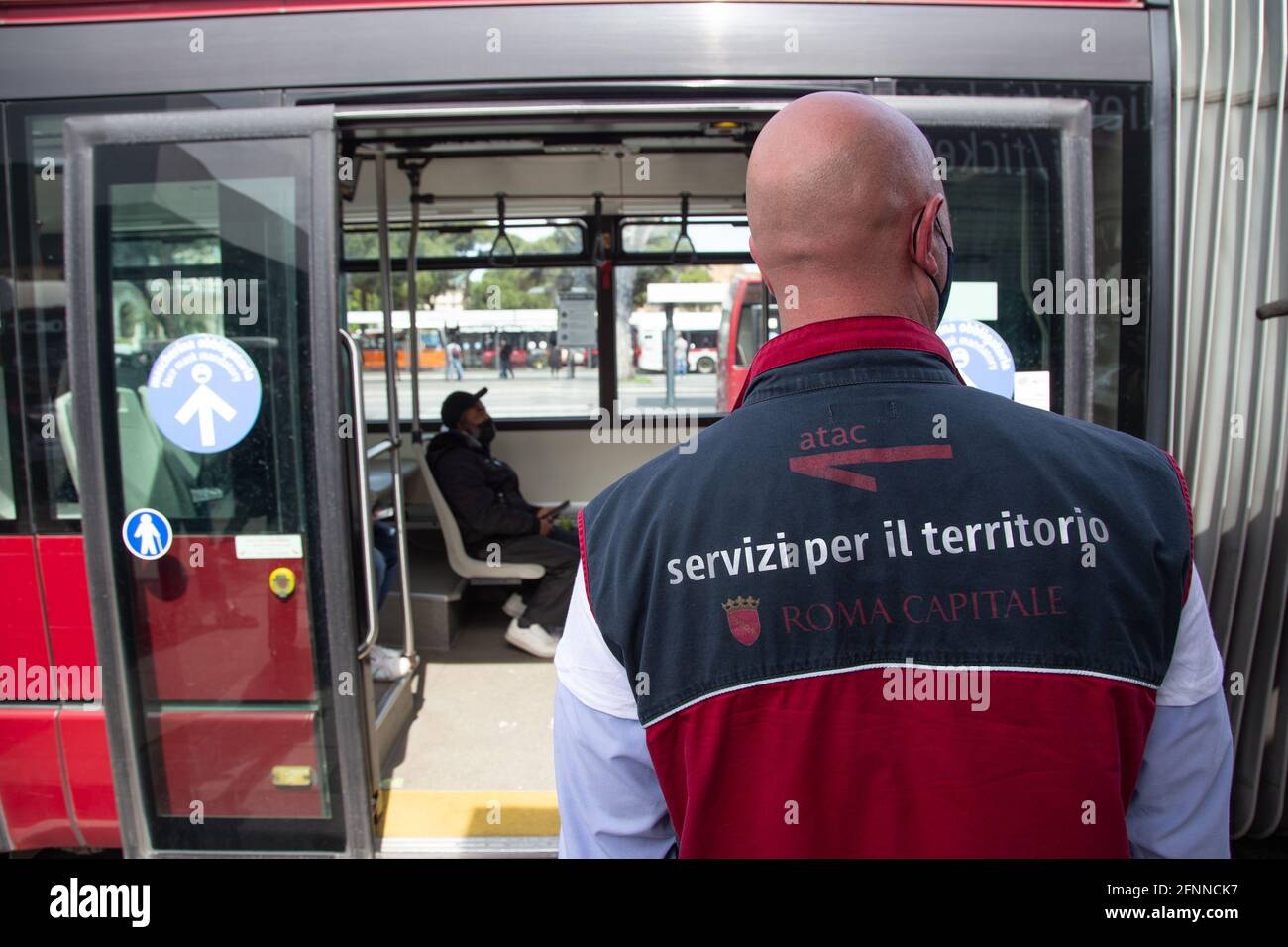 Rome, Italy. 18th May, 2021. Flashmob organized by ATAC bus controllers ...