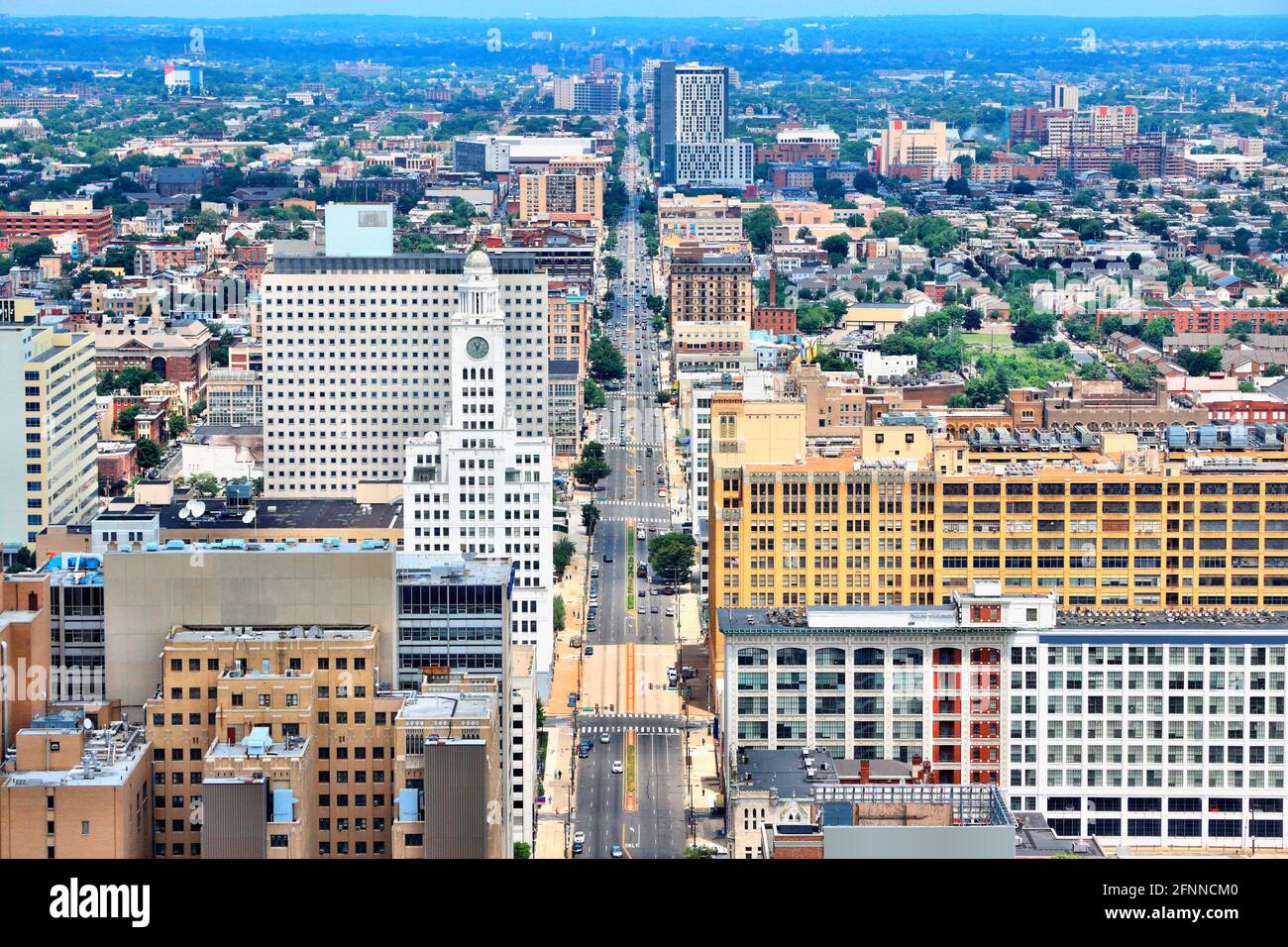 Philadelphia city, USA. Aerial view of the city with Market Street ...