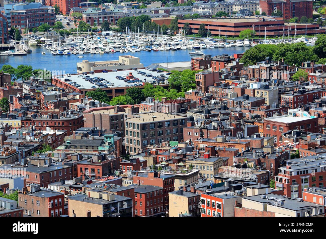 Boston city aerial view with North End and Constitution Wharf. Urban ...
