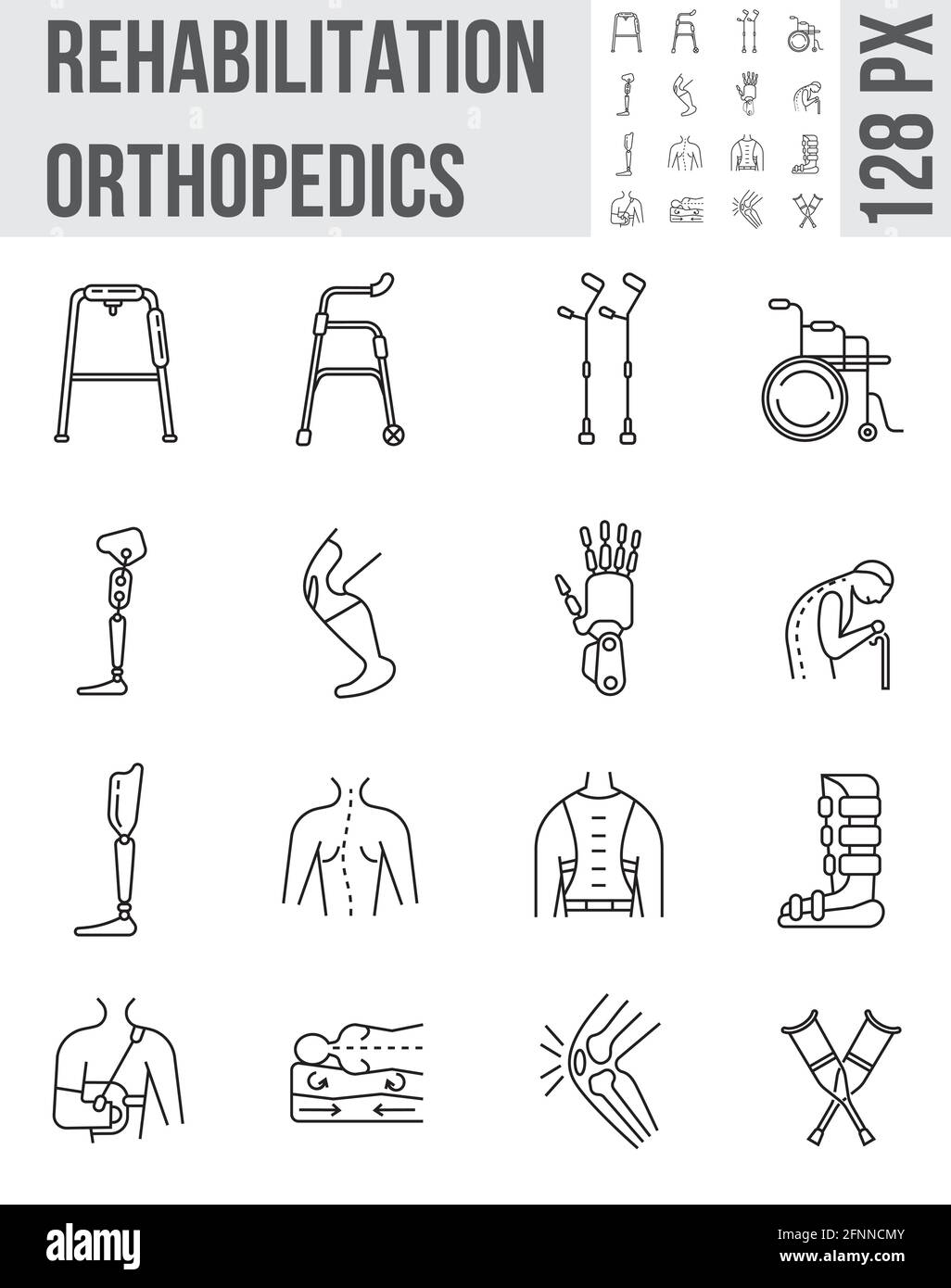 Orthopaedic rehabilitation icons set vector. Physical therapy line ...