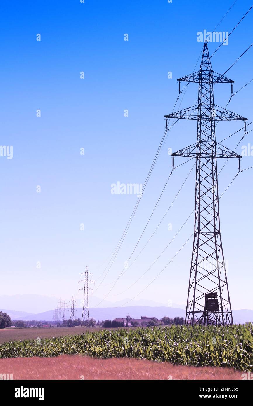 Austria infrastructure - high tension electricity power lines in Upper ...